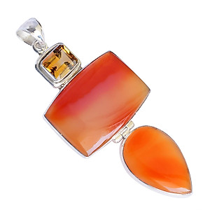 Ravishing Impressions Carnelian & Citrine Gemstone 925 Sterling Silver Pendant Fabulous Handmade Jewellery Gift For Her