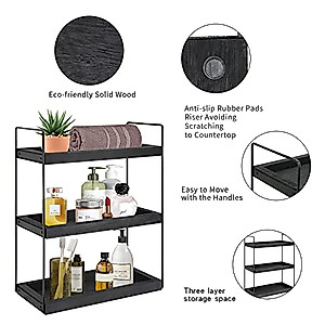 3 Tier Bathroom Counter Organizer, Wood Bathroom Organizer Countertop Storage Shelf, Bathroom Trays for Counter, Standing Rack Skincare Organizer Cosmetic Holder, Kitchen Spice Rack Bathroom Decor