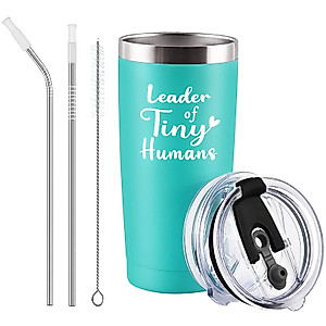 Teacher Gifts for Women, Leader of Tiny Humans Stainless Steel Insulated Travel Tumbler with Lid, Christmas Birthday Teachers Day Appreciation Thank You Gifts for Teacher Professor (20 Oz, Mint)