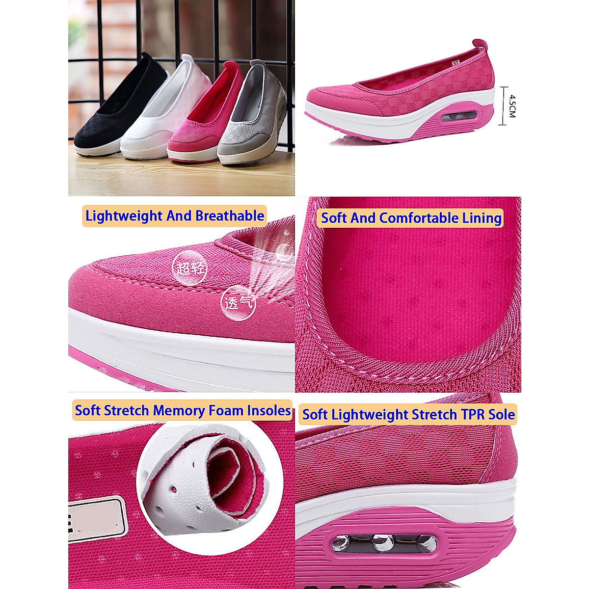 Keilinia Women's Slip on Breathe Knitted Sneakers,Lightweight Comfy Air Cushion Low Orthopedic Wedge Running Nursing Shoes (6,Black)