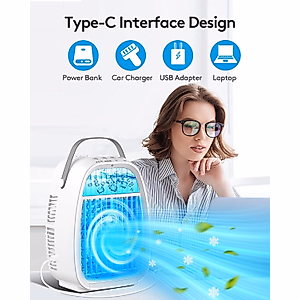 AI Portable Air Conditioners Fan,JYew Evaporative Mini Room Air Conditioners,Portable AC Unit Air Cooler with 4 in 1 Humidifier Fan Conditioner with 1400ML, 3 Speed AC Portable for Room Office Desk