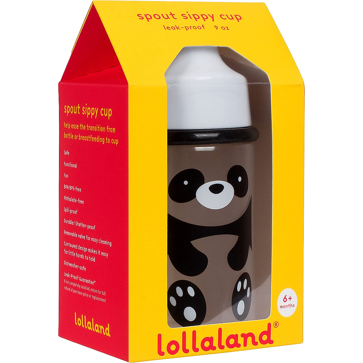 Lollaland Panda Bear, 9 ounce, 6 months Plus, Spill and Leak Proof, Bite Proof, Easy Grip, Hard Spout, BPA Free, Dishwasher Safe, Sippy Cup