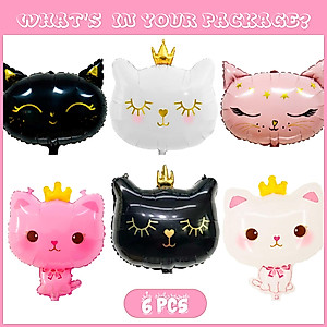 Crown Cat Foil Balloons Cat Balloons Pink White Cute Cat Balloons for Child Kitten Pet Theme Cartoon Baby Shower Wedding Kids Birthday Party Supplies (6pcs)