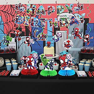 Spidey And His Amazing Friends Birthday Party Decorations, Include Happy Birthday Banners,Hanging Swirls and Honeycomb Centerpiece for Spidey Party Supplies