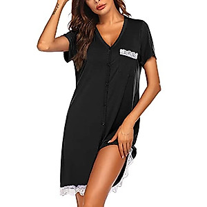 Ekouaer Night Gown Soft V Neck Dress Sleepwear Short Sleeve Button Up Nightgowns