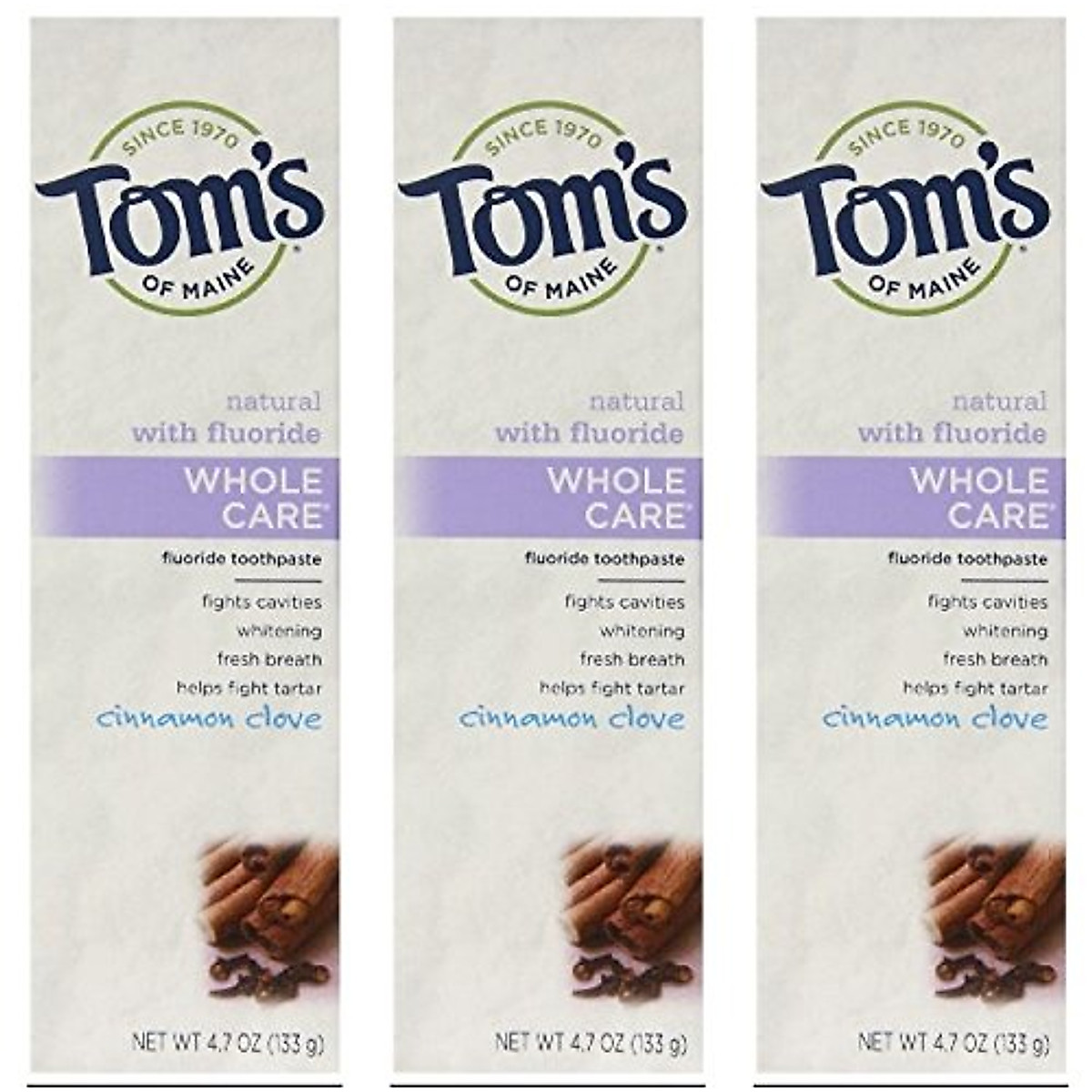 Tom's of Maine Natural Whole Care Toothpaste with Fluoride, Cinnamon Clove, 3 Count