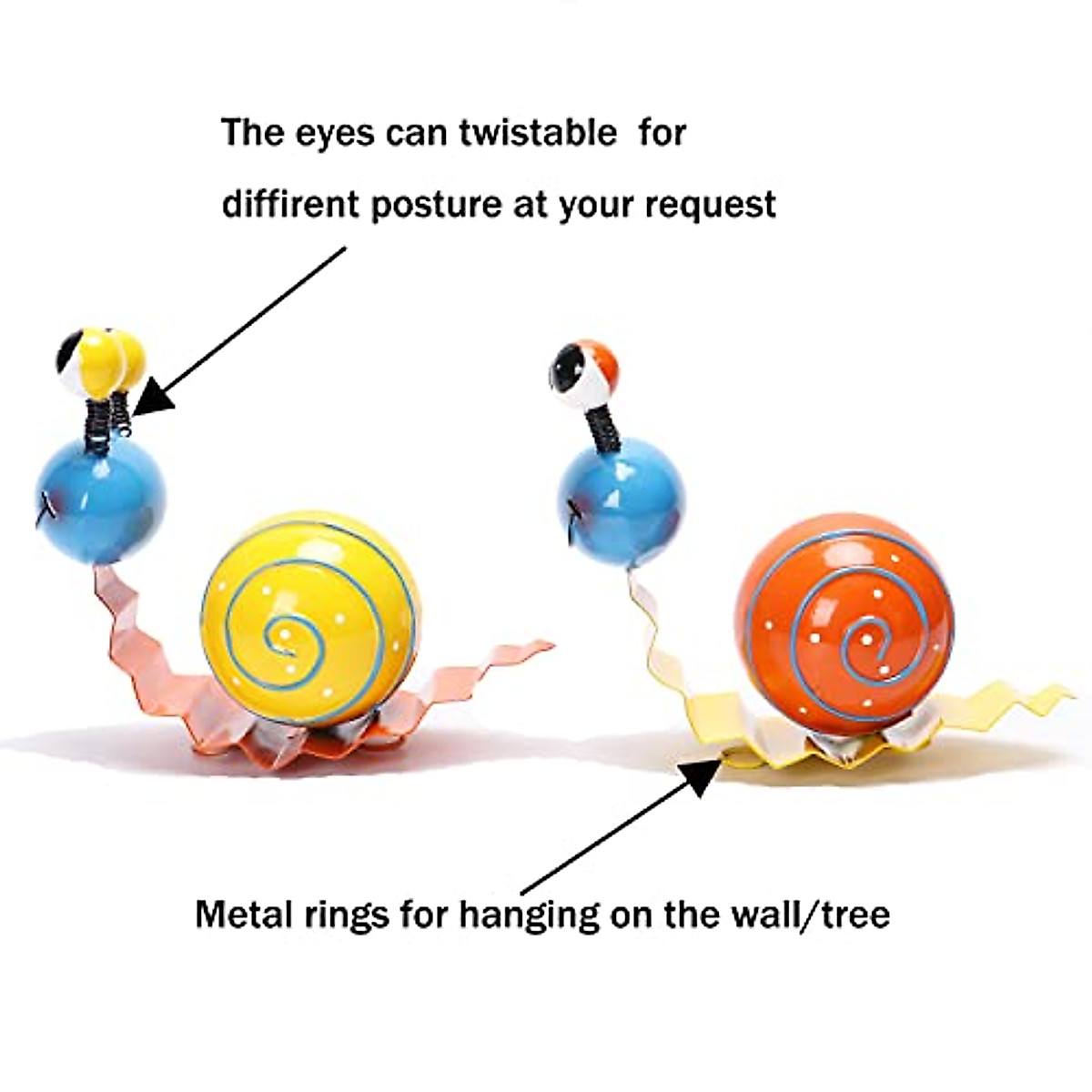 Cruis Cuka Metal Garden Decor Cute Snail Yard Art Outdoor Lawn Patio Ornament Fence Decorations for Outside - Set of 2(Yellow,Orange)