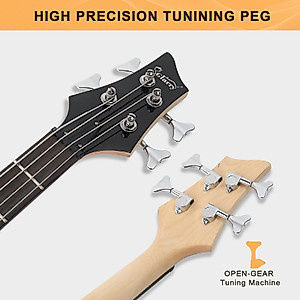 GLARRY Electric Bass Guitar 4 Strings Buring Fire Style Full Size for Beginner Right Hand with Bag, Strap and Accessories (Burlywood)