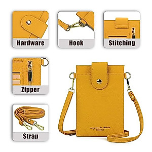 Eamom Small Cell Phone Wallet Purse Crossbody for Women Leather Slim Wallet Cellphone Crossbody Purse with Credit Card Slots (Yellow)