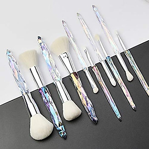 Makeup Brushes Crystal Handle Set, Tenmon 10 PCS Crystal Transparent Handle Kabuki Powder Foundation Brush Concealer Eye Shadow Eyeliner Eyebrow Brush (White)