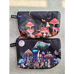 Evergoo 2 Pack Soft Makeup Bag for Purse, 3D Allover Printed Makeup Pouch with Zipper Cute Storage Washing Bag Small Pouch Gift for Women-Mushroom