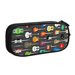 YQxwJL Color Acoustic And Guitars Print Pencil Cases Pen Box Stationery Makeup Bag, Desk Organizer For College Adults Women Men