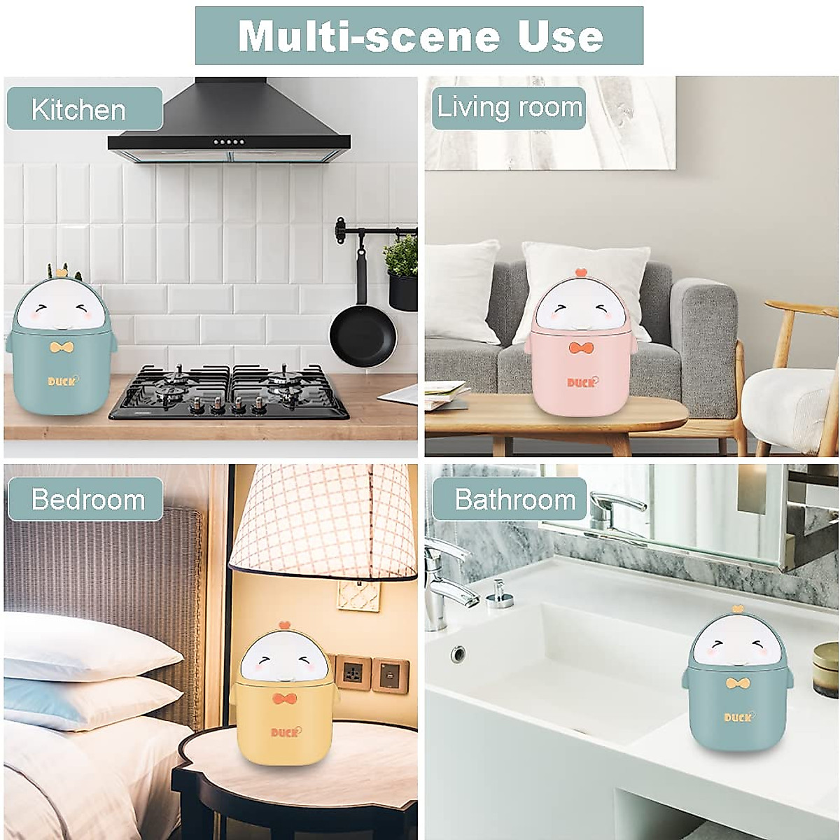 Ujk-TyLun Cute Desktop Trash Can Wastebasket and 120 Trash Bags, Creative Mini Garbage Can with Lid for Countertop Table, Tiny Plastic Storage Bin for Office, Kids Bedroom, 13 * 13 * 18.5cm (Green)