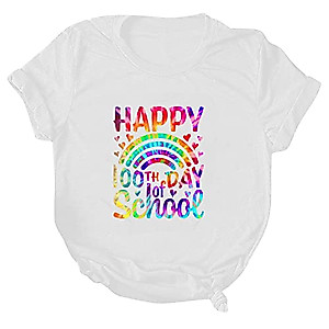 100 Days of School Learning & Laughs Women's Letter Print Tee T-Shirt Funny Cute Shirt Tops Teacher Summer Outfit 2023