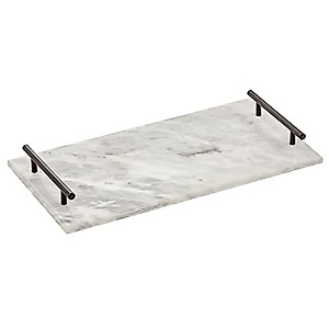 mDesign Thin Marble Pastry Board, Cutting Slab Kitchen Serving Tray with Deco Handles for Baking, Chopping, and Rolling - Serve Bread, Candy, Chocolate, Cheese, and Appetizers - Marble/Black