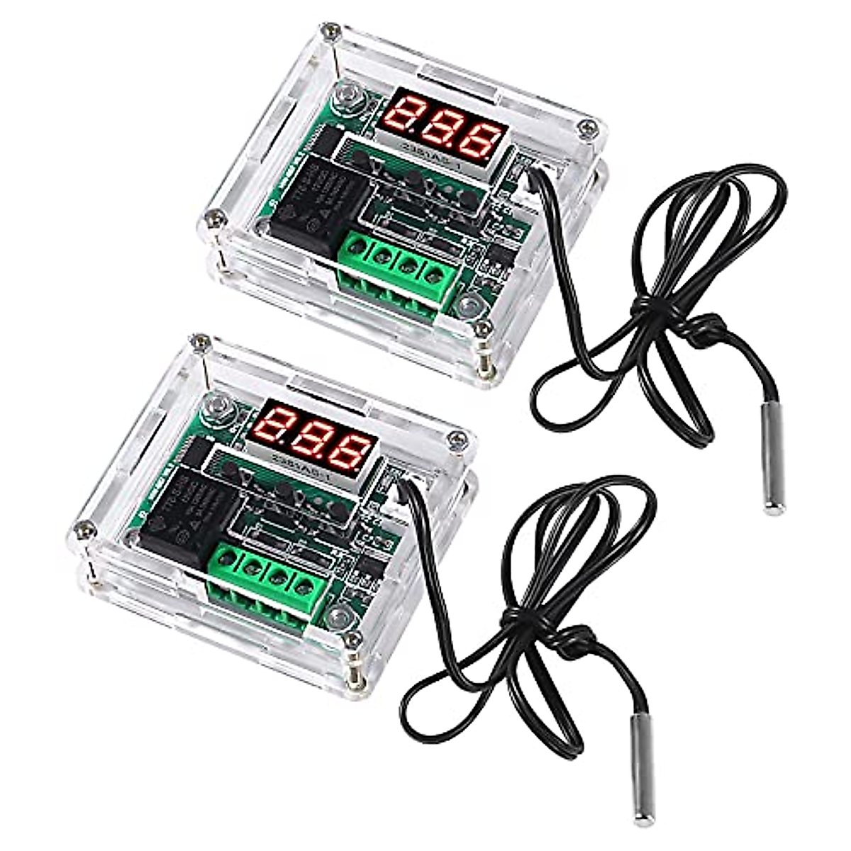 ALMOCN 2PCS W1209 DC Digital Temperature Controller Board 12V with Case, Red Digital Display Thermostat -50-110°C Electronic Temperature Temp Control Module Switch Waterproof