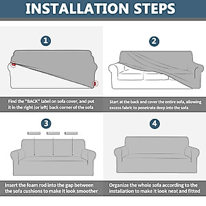 OQHAIR Stretch Jacquard Sofa Cover 3 Seater 1 Piece Willow Couch Cover for 3 Cushion Couch for Living Room Pets Furniture Protector Sofa Covers -Blue-4 Seater