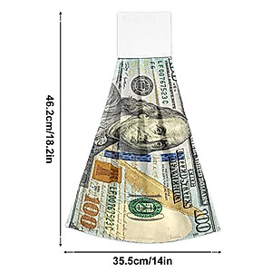 100 Dollar Bill Printed Hanging Kitchen Towels 2 Pieces Absorbent Tie Towel Dish Cloth Soft Hand Towel Tea Bar Towels for Bathroom Restroom Home Decor