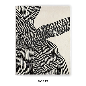 YIHOUSE 8×10 Ft Area Rugs Non-Shedding Washable Rug, Bedroom Living Room Dining Room Office Nonslip Modern Large Rugs Soft Faux Wool Carpet Indoor Contemporary Striped Rugs-Black and White Rug