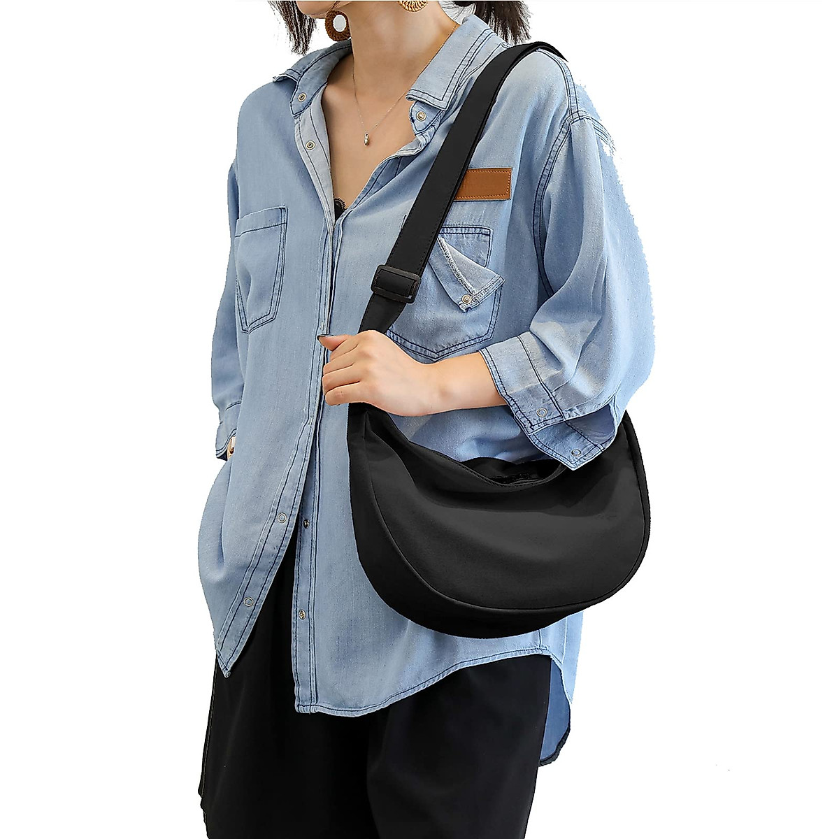 Nylon Crossbody Crescent Bag for Women Men Fashionable Shoulder Bag with Adjustable Strap for Everyday Casual shopping Travel Workout