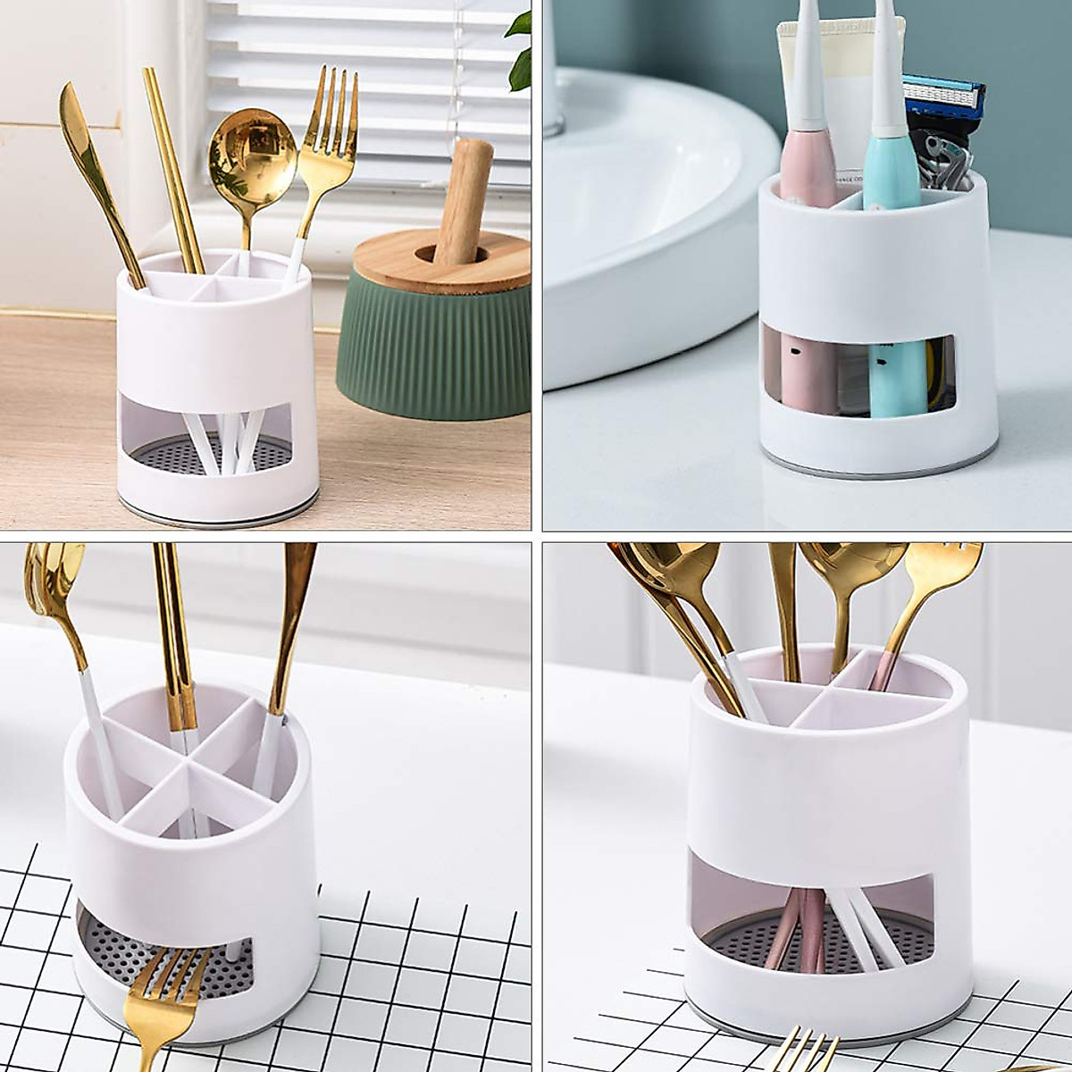 DOITOOL Kitchen Utensils Flatware Caddy Holder Plastic Storage Organizer Wall Mount Kitchen Caddy Bin for Silverware Forks Spoons Chopsticks White Kitchen Utensils Holder