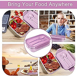 Jeopace Bento Box, Bento Box Adult Lunch Box,Kids Bento Box with 3&4Compartments,Lunch Containers Microwave Safe(Flatware Included,LightPurple+Orange)