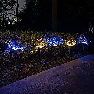 mopha Solar Garden Lights, 2 Pack 120 LED Solar Lights Outdoor Waterproof, 2 Mode Solar Firework Lights Decorative with High Flexibility Copper Wire, for Outdoor, Patio, Yard & Garden Decor,Warm White