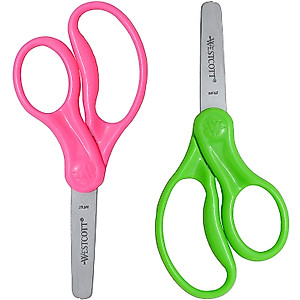 Westcott Scissors For Kids, 5" Blunt Safety Scissors, Assorted, 2 Count (Pack of 1) (13168)