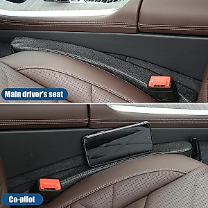 LKAHG 2Pcs Car Seat Gap Filler, PU Leather Auto Crevice Catcher Drop Blocker to Fill The Seat and Console Gap, Universal Vehicle Interior Accessories for Car, SUV, Truck (Black)