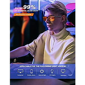 ANYLUV Blue Light Blocking Glasses Men Computer Gaming Blue Screen Glasses Mens Blue Light Blocker Glasses Rectangle Metal frame UV400 Orange Lens