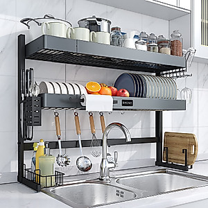 2023 Model，Over The Sink Dish Drying Rack 3-Tier Dish Drying Rack Over Sink Adjustable Length(26-37.5in), Stainless Steel Dish Drainer, Dishes Rack Kitchen Pots, pans, dishes and pots Organizer