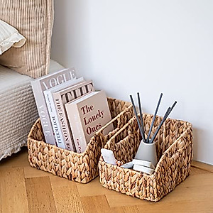 FairyHaus Wicker Baskets 2 Pack 11x9x7" & 9.5x7.5x6.5", Natural Water Hyacinth Wicker Storage Basket for Organizing, Hand-woven Big Wicker Basket with Handles, Large & Small Wicker Baskets Set for Storage Shelves