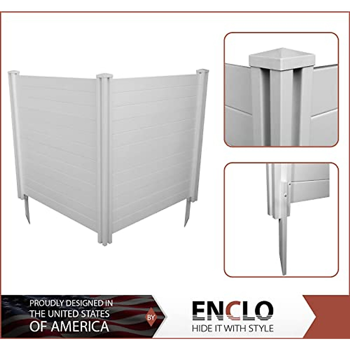 Enclo Privacy Screens ZP19014 No Dig Premium Full-Coverage White Vinyl Privacy Fence Screen Kit, 48" W x 48" H, Perfect to Enclose Trash Bins and A/C Units (2-Panels)