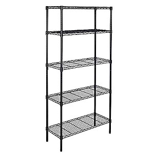 samanoya 5-Shelf Adjustable Industrial Storage Wire Shelving Unit with Hook,Heavy Duty Utility Layer Rack Organizer for Kitchen,Steel Organizer Metal Rack - Chrome - (21.25 x 11.42 x 59.06)