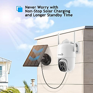 Solar Outdoor Security Camera, Wireless 3MP Pan Tilt 360° View WiFi Weatherproof Surveillance Camera Support Color Night Vision, Alexa, Siren Alarm, Spotlight Motion Detection, 2 Way Audio, Cloud/SD