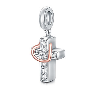 Cross Cremation Charm for Ashes 925 Sterling Silver Crucifix Religious Urn Bead Charm Fit Snake Bracelet Keepsake Memorial Locket for Women Mom