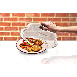 Microwave Borosilicate Glass Plate Cover for food Tall Splatter Guard - Easy Grip Silicone Knob - BPA Free and Dishwasher safe - Black