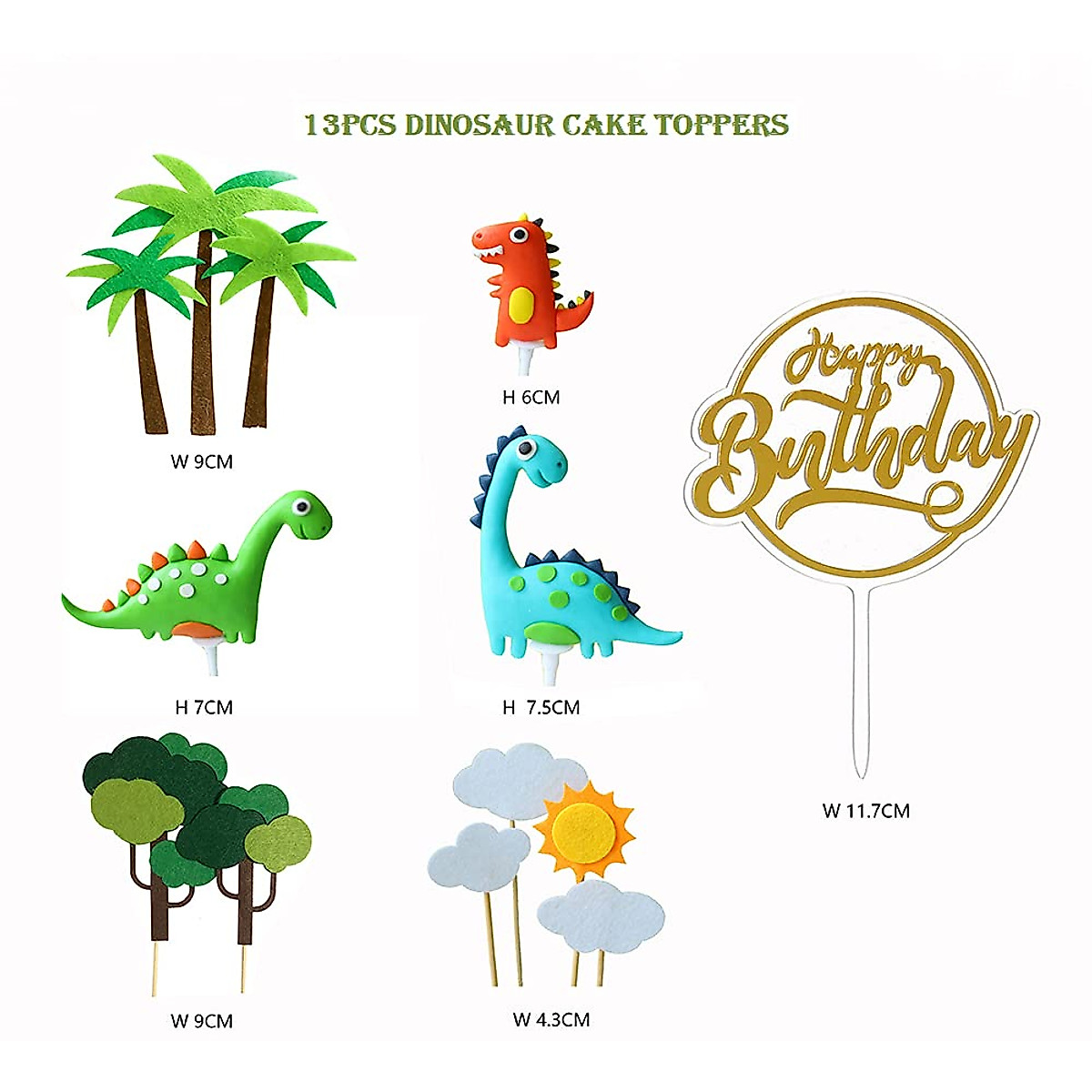 13PCS 3D Dinosaur Cake Topper Cupcake Topper Cake Decorations for kids Birthday Baby Showr Party Supplies
