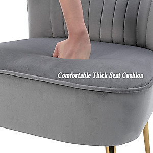 DUOMAY Modern Accent Chair Set of 2 Velvet Slipper Chair with Gold Legs Wingback Side Chair for Living Room Bedroom Entryway Small Corner Chair for Space Saving, Grey