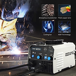 AZZUNO MIG Welder,Flux Core Welder Machine 110V 130Amp, Gasless MIG Welding Machine IGBT Inverter Welder Portable Wire Feed Welder (110V)