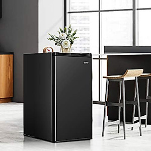 COSTWAY Compact Refrigerator, Single Door 3.2 CU.FT. Mini Fridge Compartment with Adjustable Thermostat and Removable Glass Shelves, Freezer Cooler Fridge for Dorm Apartment Office, Black