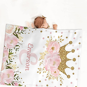 Sweewind Personalized Baby Blankets for Boys and Girl Custom Baby Blanket for Girls Boys Personalized Baby Blanket with Name Crown Floral Baby Blankets Personalized Blankets for Kids Customized