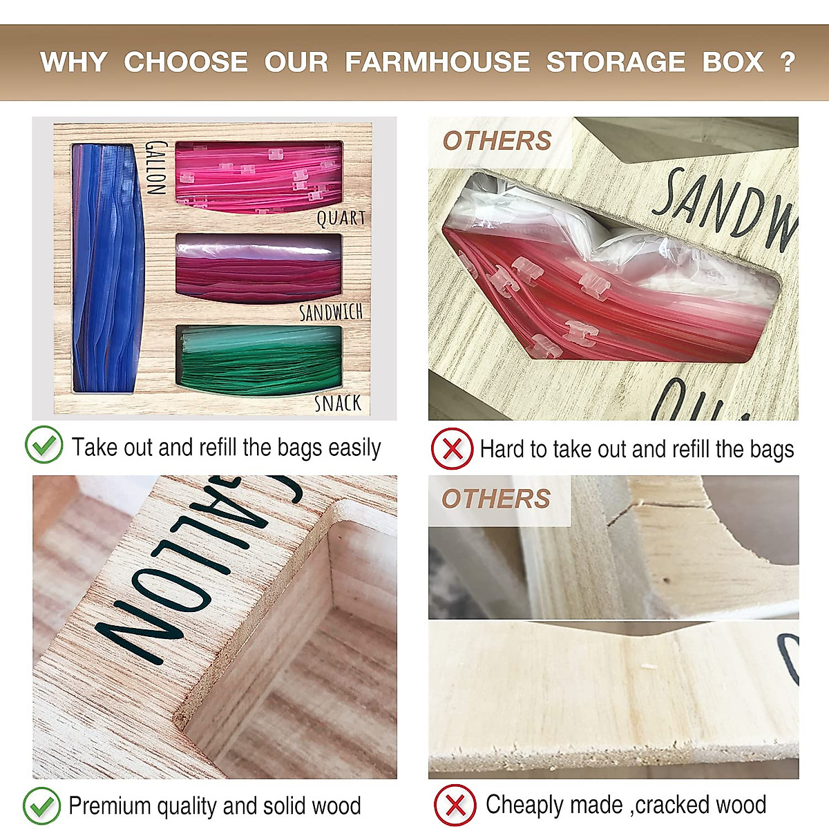 Party Funny Ziplock Bag Storage Organizer and Dispenser for Kitchen Drawer, Suitable for Gallon, Quart, Sandwich & Snack Variety Size Bag (1 Box 4 Slots)