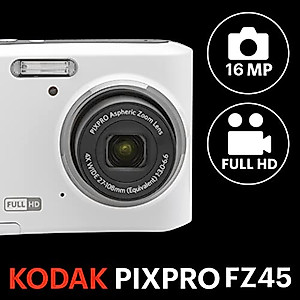 KODAK PIXPRO Friendly Zoom FZ45-WH 16MP Digital Camera with 4X Optical Zoom 27mm Wide Angle and 2.7" LCD Screen (White)