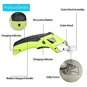 ACETOP Electric Fabric Scissors, Cordless Power Crafts Shears, Rechargeable Sewing Cutting Tool Box Cutter with 2 Blades for Leather Carpet Scrapbooking Cardboard (Green)
