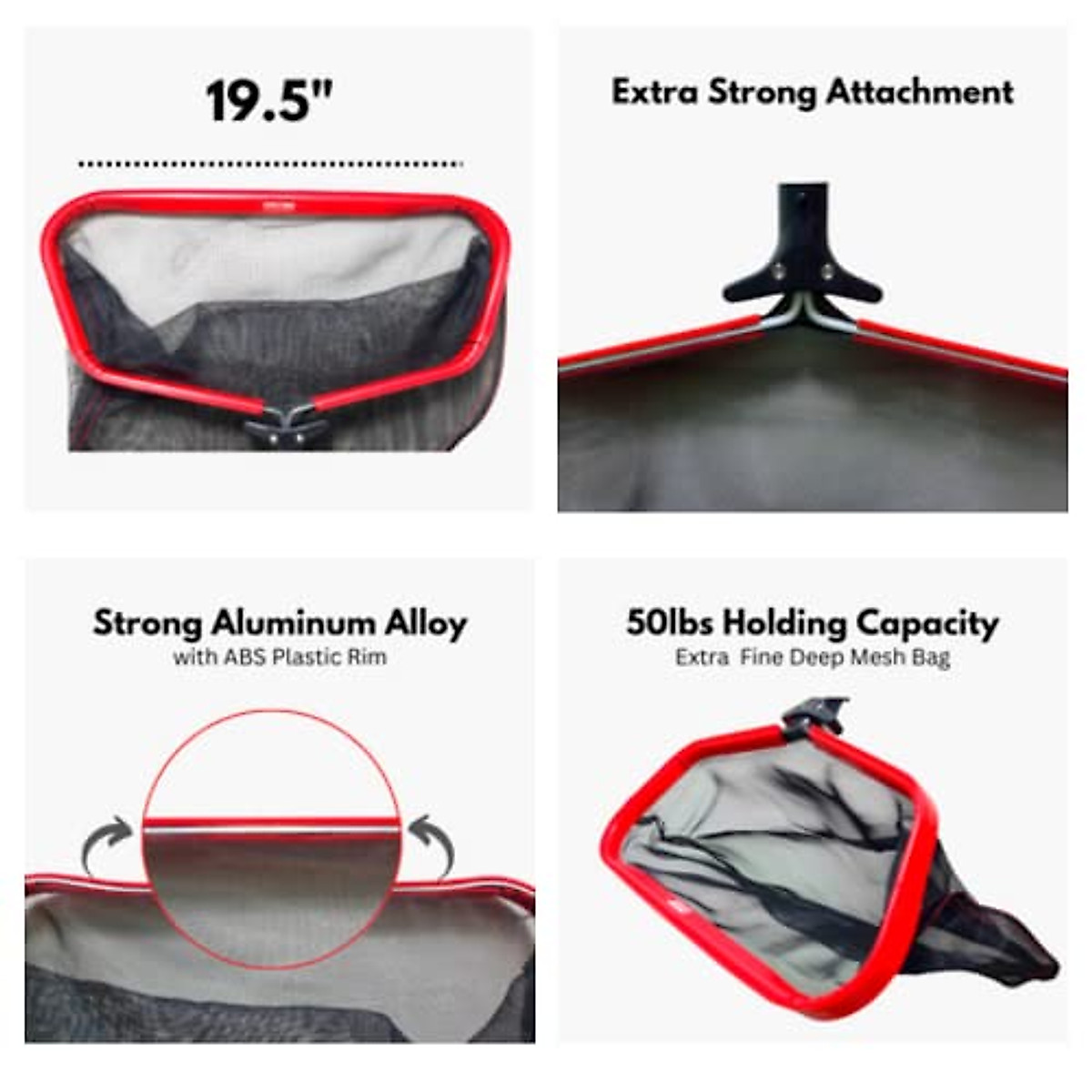 Aquatix Pro Pool Skimmer Commercial Grade with 4-12 feet 1.1mm Thick Silver Telescopic Pole & EZ Clips for Above Ground & Inground Swimming Pools, Fine Mesh Bag Removes All Debris!