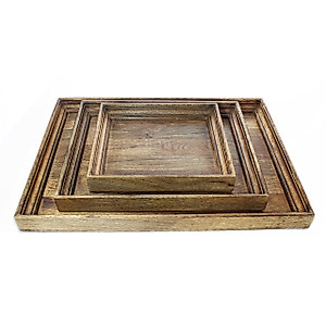 SAVON Extra Large Serving Tray Wooden Tea Coffee Breakfast 24 x 17 inches Set of 3 (Natural Wood)