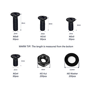 ECKJ 600pcs M2.5 Laptop Notebook Computer Replacement Screws, Phillips Flat Head Countersunk Machine Screw Bolts Nuts Washers Assortment Kit, M2.5 x 4mm/ 5mm/ 6mm/ 8mm for SSD Repair, NVMe Drive Black