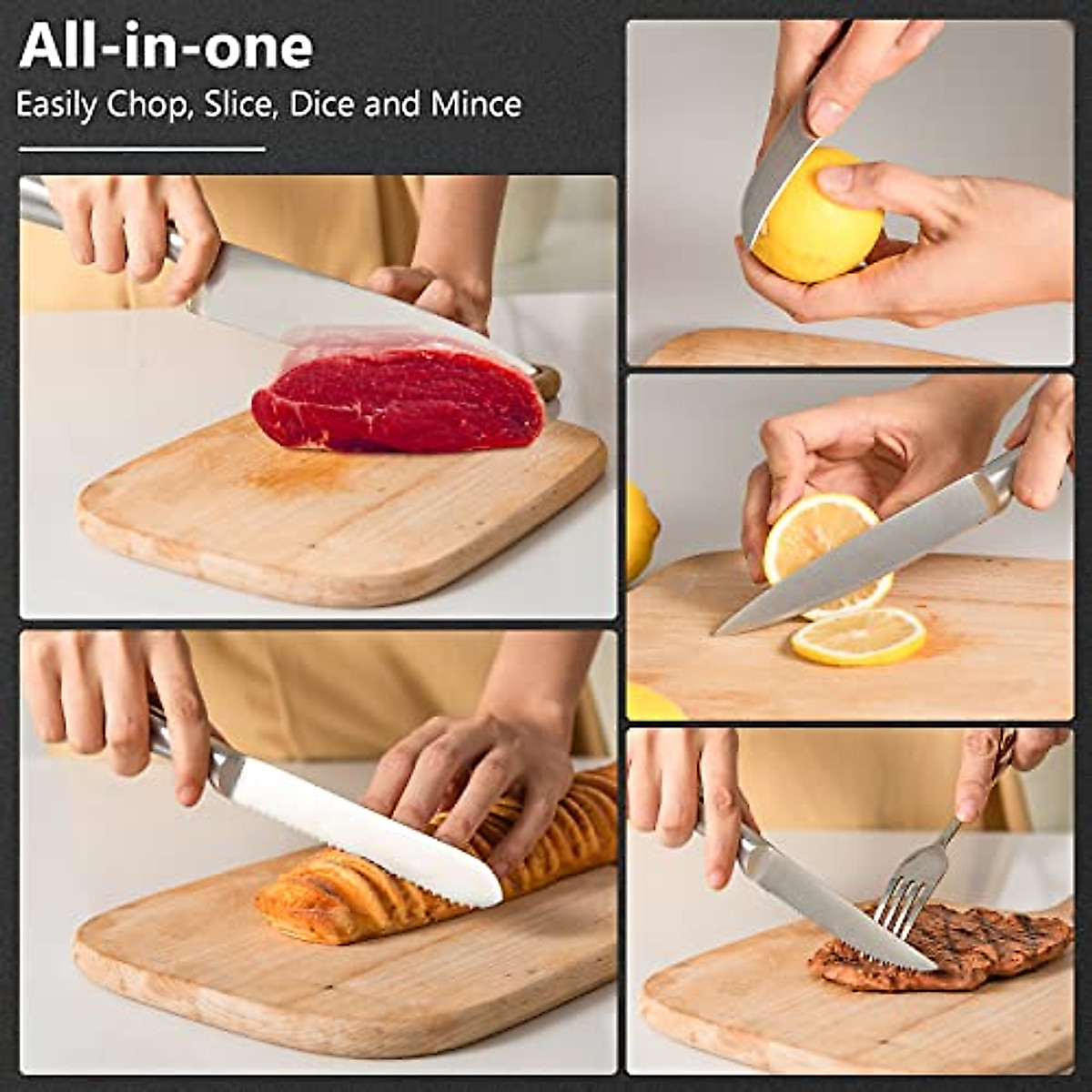 PETSITE Kitchen Knife Set, 16Pcs Stainless Steel Kitchen Knife Block Sets with Sharpener, Boxed, for Home, Restaurant