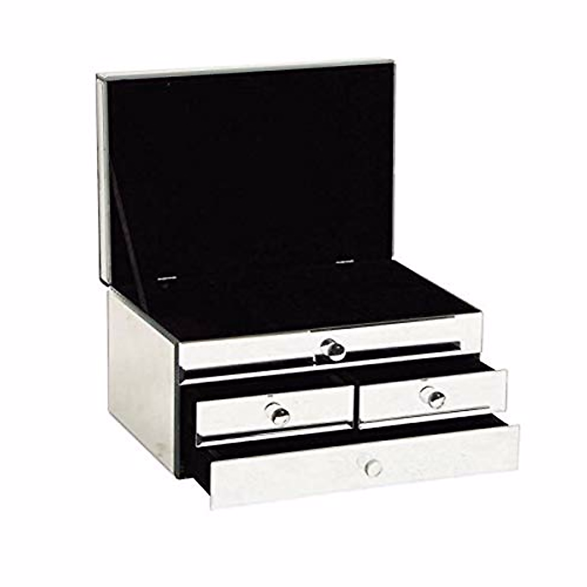 Deco 79 Glass Mirrored 4 Drawer Jewelry Box, 11" x 9" x 6", Silver